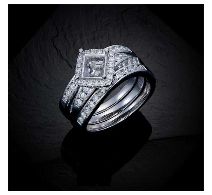 Custom Princess Cut Diamond Ring with Diagonal Halo and Shadow Bands ...